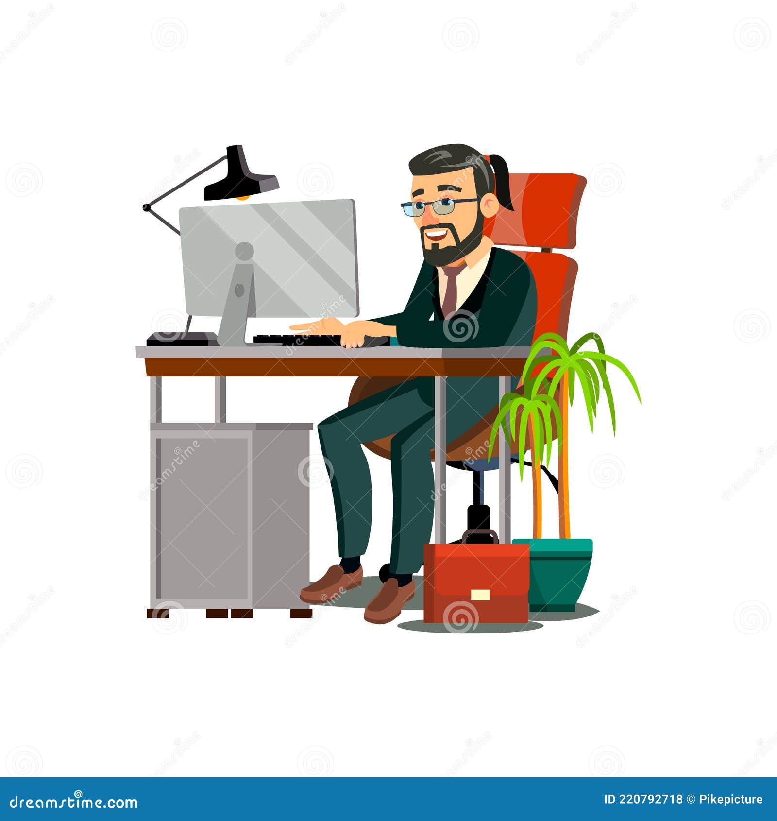 Elegance Man Late Working at Computer Desk Cartoon Vector Stock Vector ...
