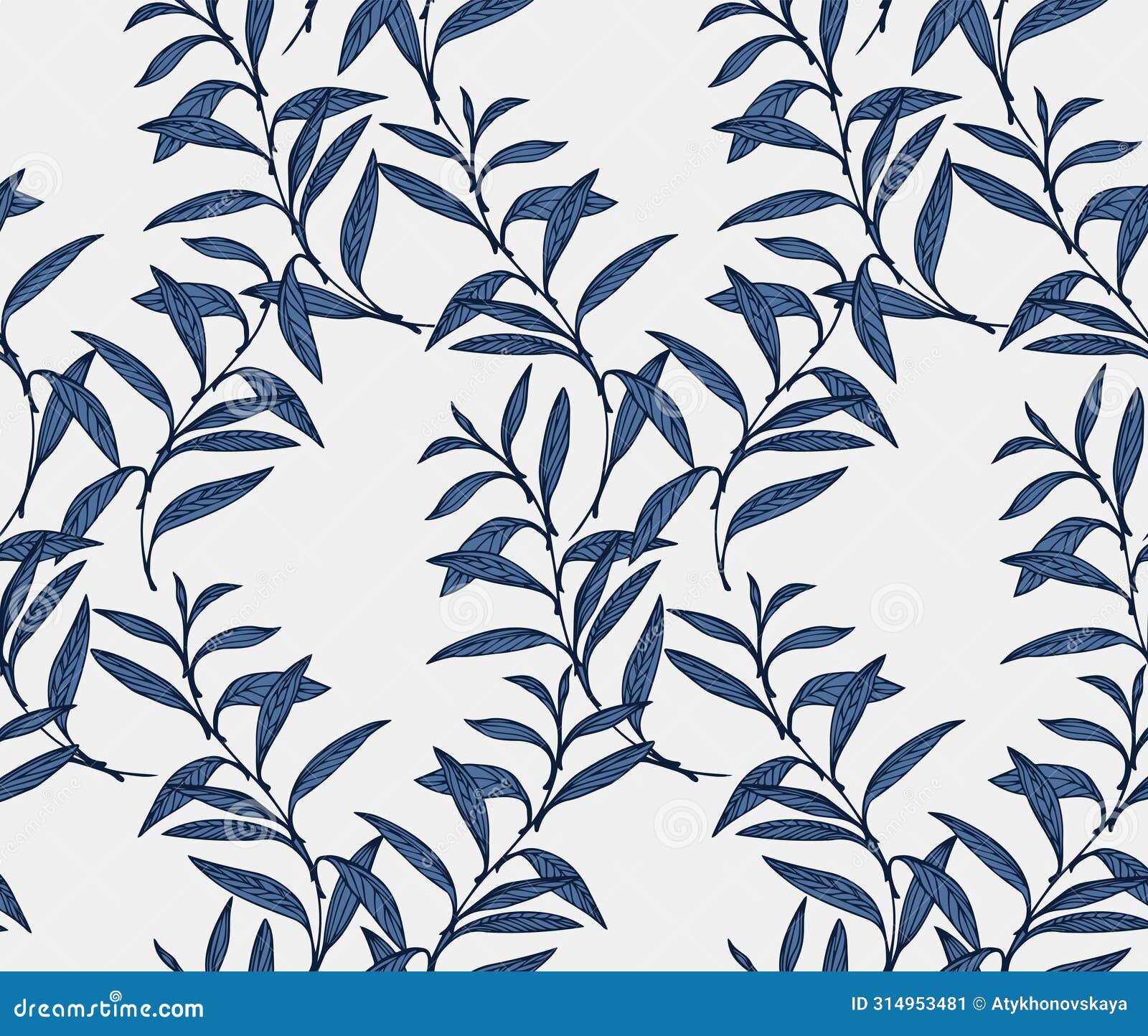Elegance Seamless Intertwined Branches Leaves Pattern on a White ...