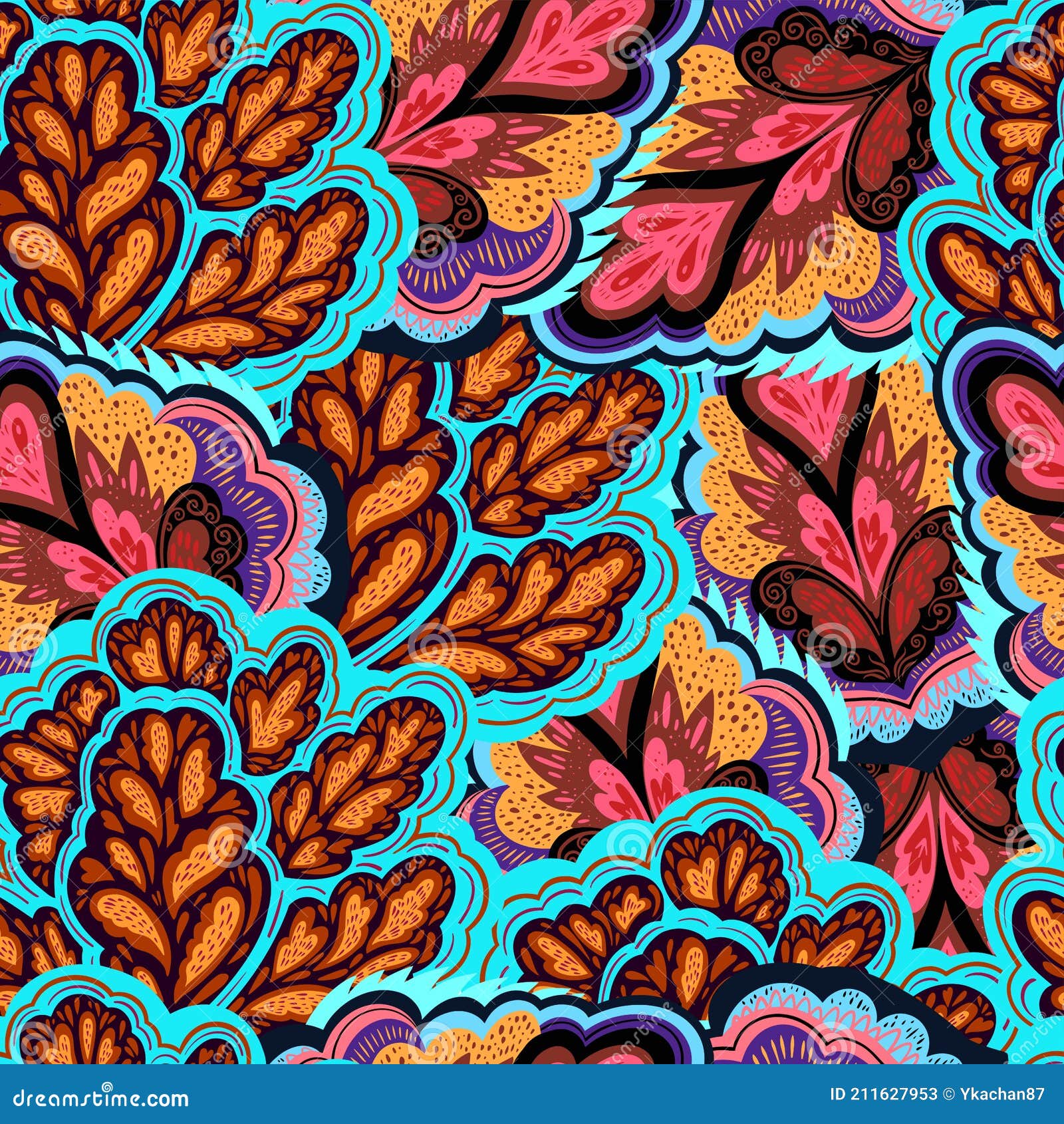 Elegance Seamless Pattern with Plant Organic Psychedelic Structures and ...