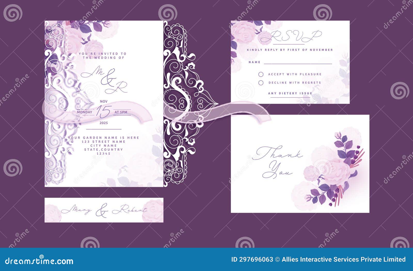 Elegance Wedding Invitation Cards Presenting on Purple Stock ...