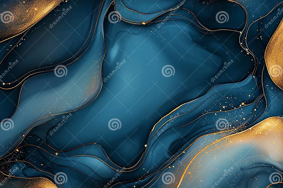 Elegant Abstract Art with Swirling Blue and Gold Patterns Creating a ...