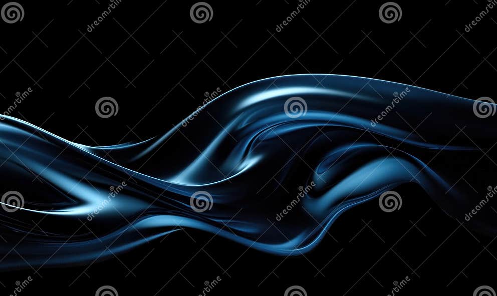 Abstract Flowing Blue Wave on Black Background Stock Illustration ...