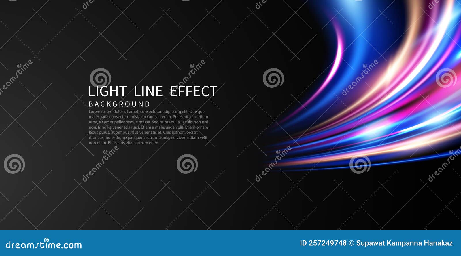 Elegant Abstract Light Line Effect Design Vector Illustration on Black ...