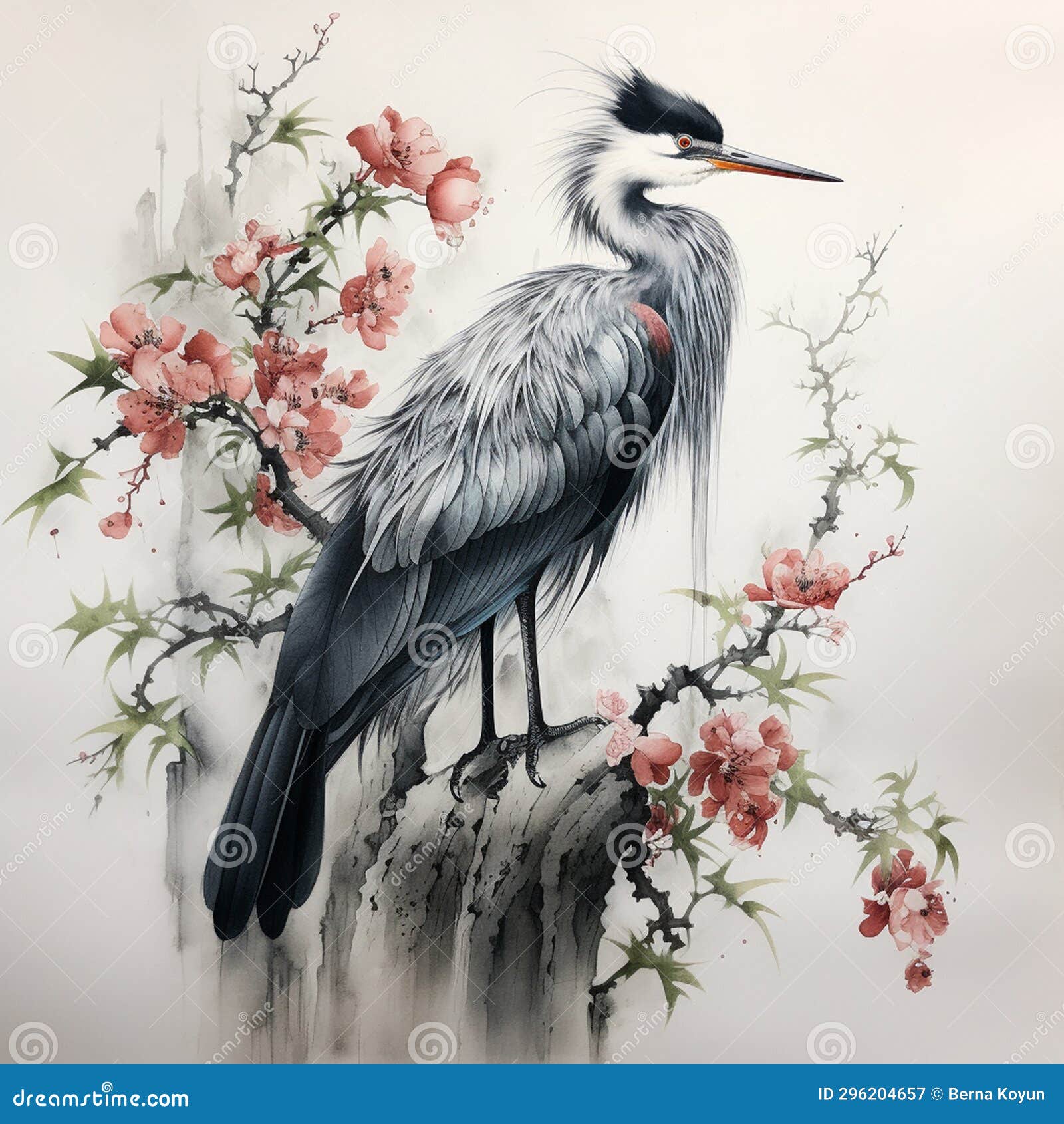 Elegant Abstract Sumi-e Ink Painting Stock Illustration - Illustration ...