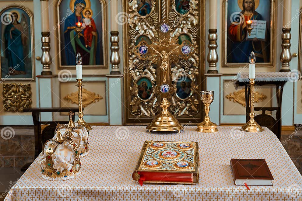 Elegant Altar Setup with Religious Artifacts and Decorative Elements ...