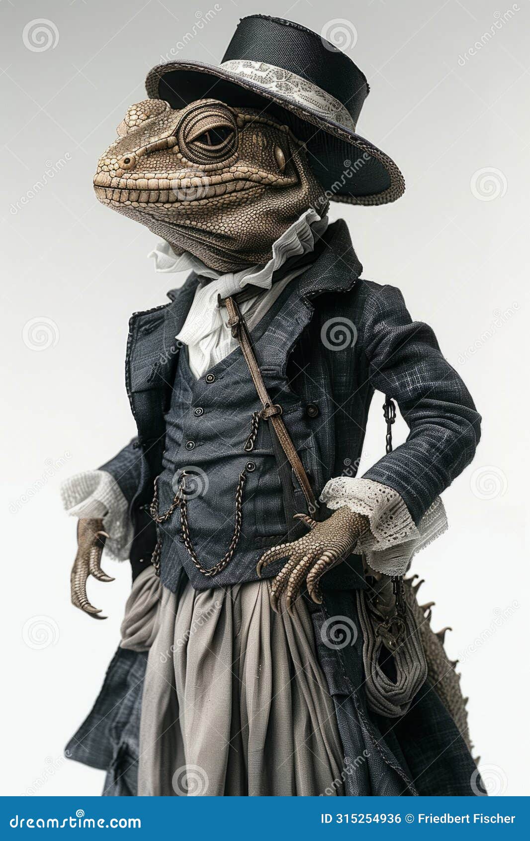 Elegant Anthropomorphic Lizard in Vintage Attire Posing Stock Photo ...