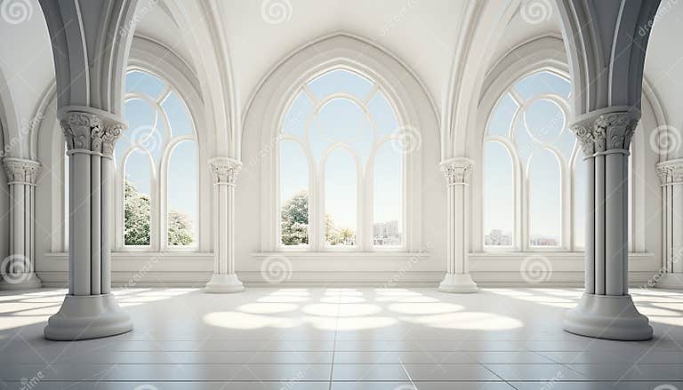 Elegant Arches Frame Ancient Altar in Modern, Empty Corridor Generated ...