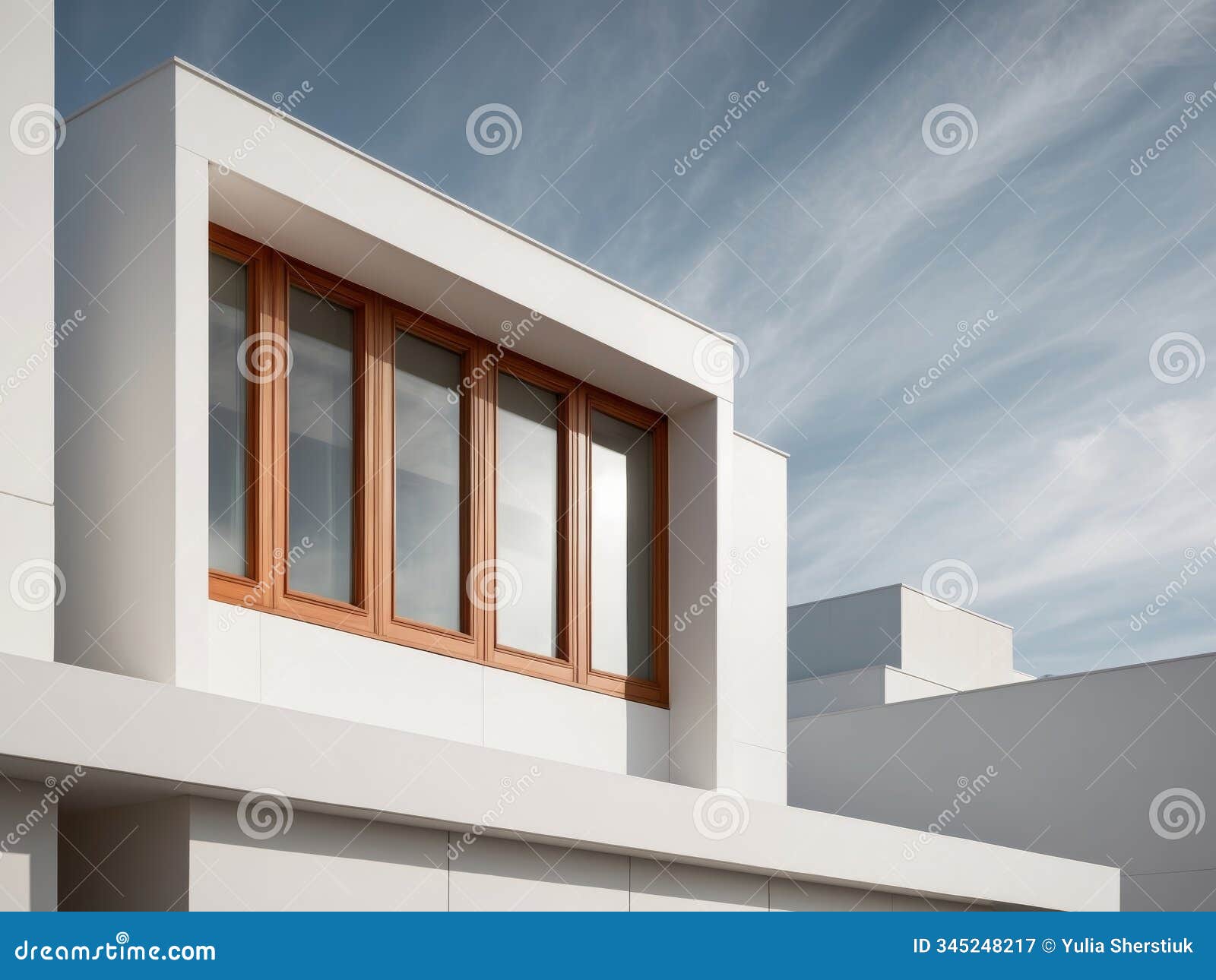 Elegant Architectural Facade with Wooden Windows in Urban Setting ...