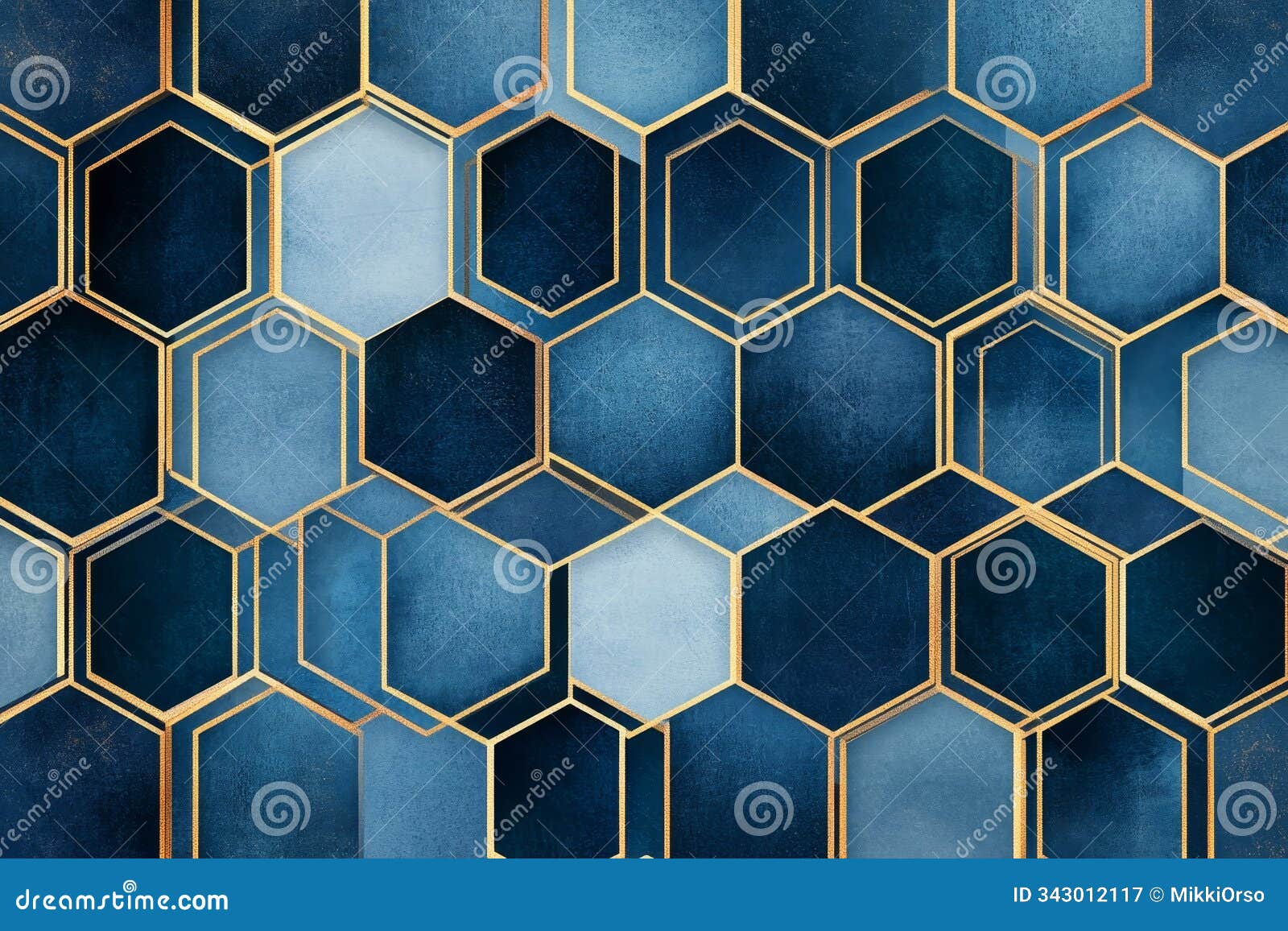 Elegant Art Deco Inspired Geometric Pattern of Blue and Gold Hexagons ...