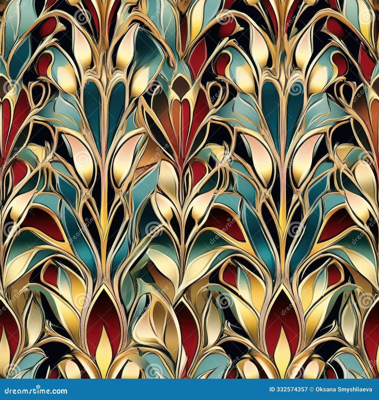 Elegant Art Deco Patterns in Gold, Red and Black Stock Image - Image of ...