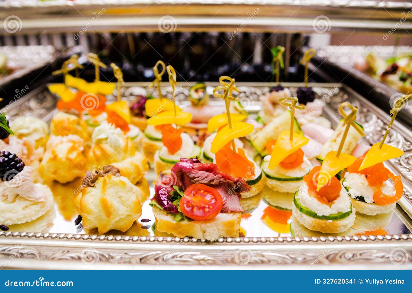 Elegant Assorted Canapes on Silver Tray Stock Image - Image of upscale ...