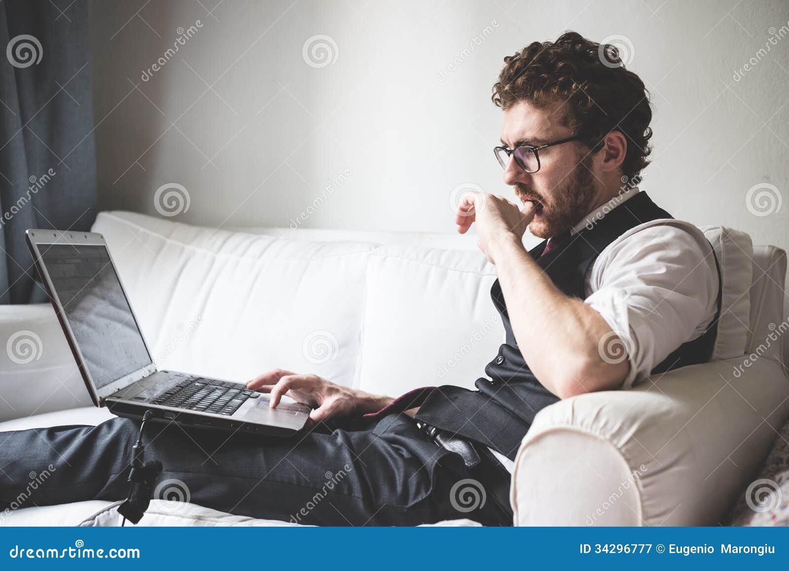 Elegant Attractive Fashion Hipster Man Using Notebook Stock Image ...
