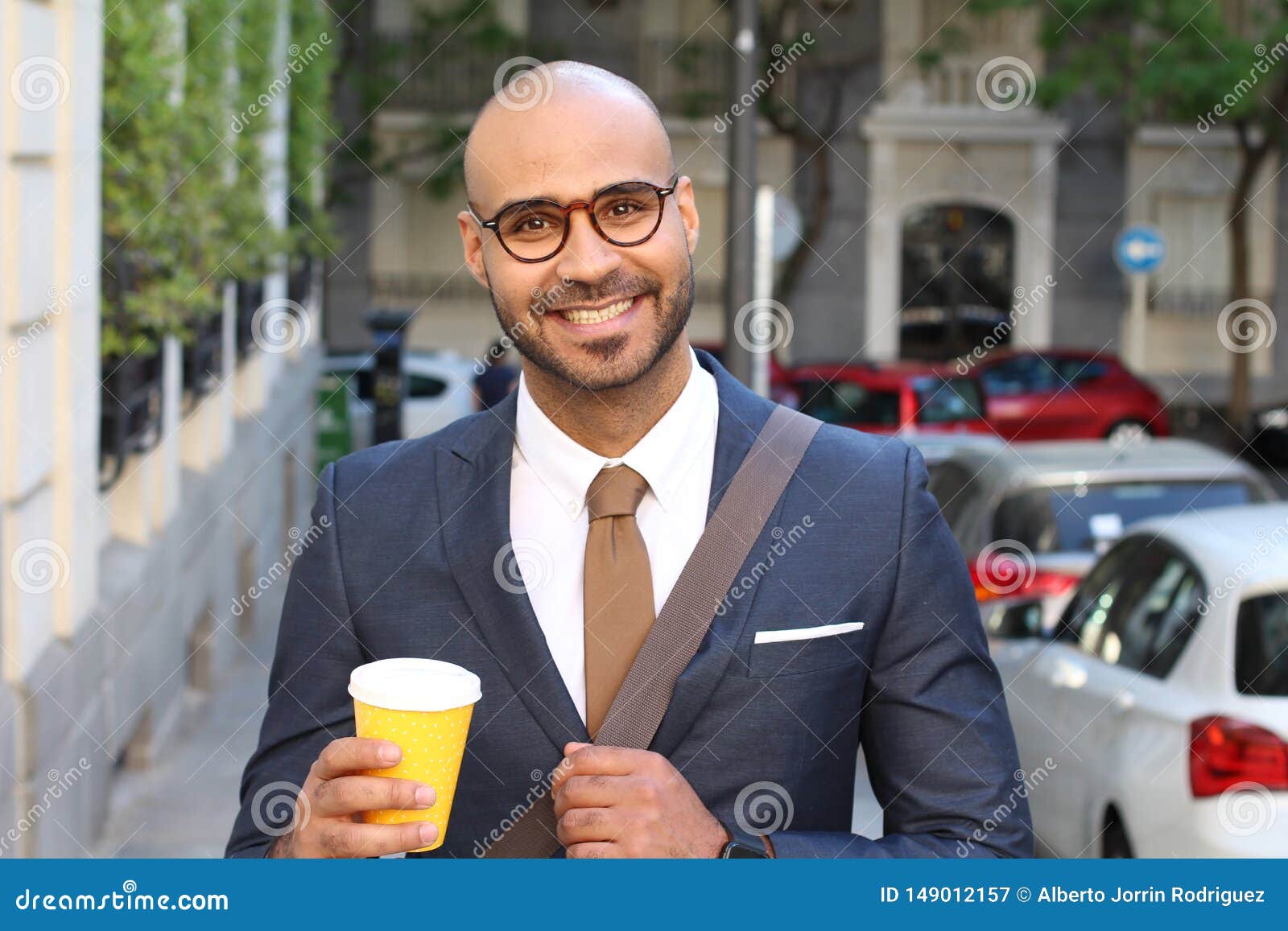 Elegant Bald Man Smiling Outdoors Stock Image - Image of hairstyle ...