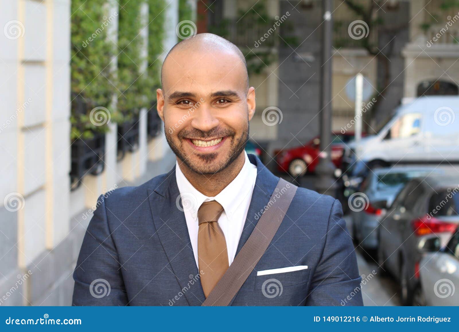 Elegant Bald Man Smiling Outdoors Stock Photo - Image of black ...
