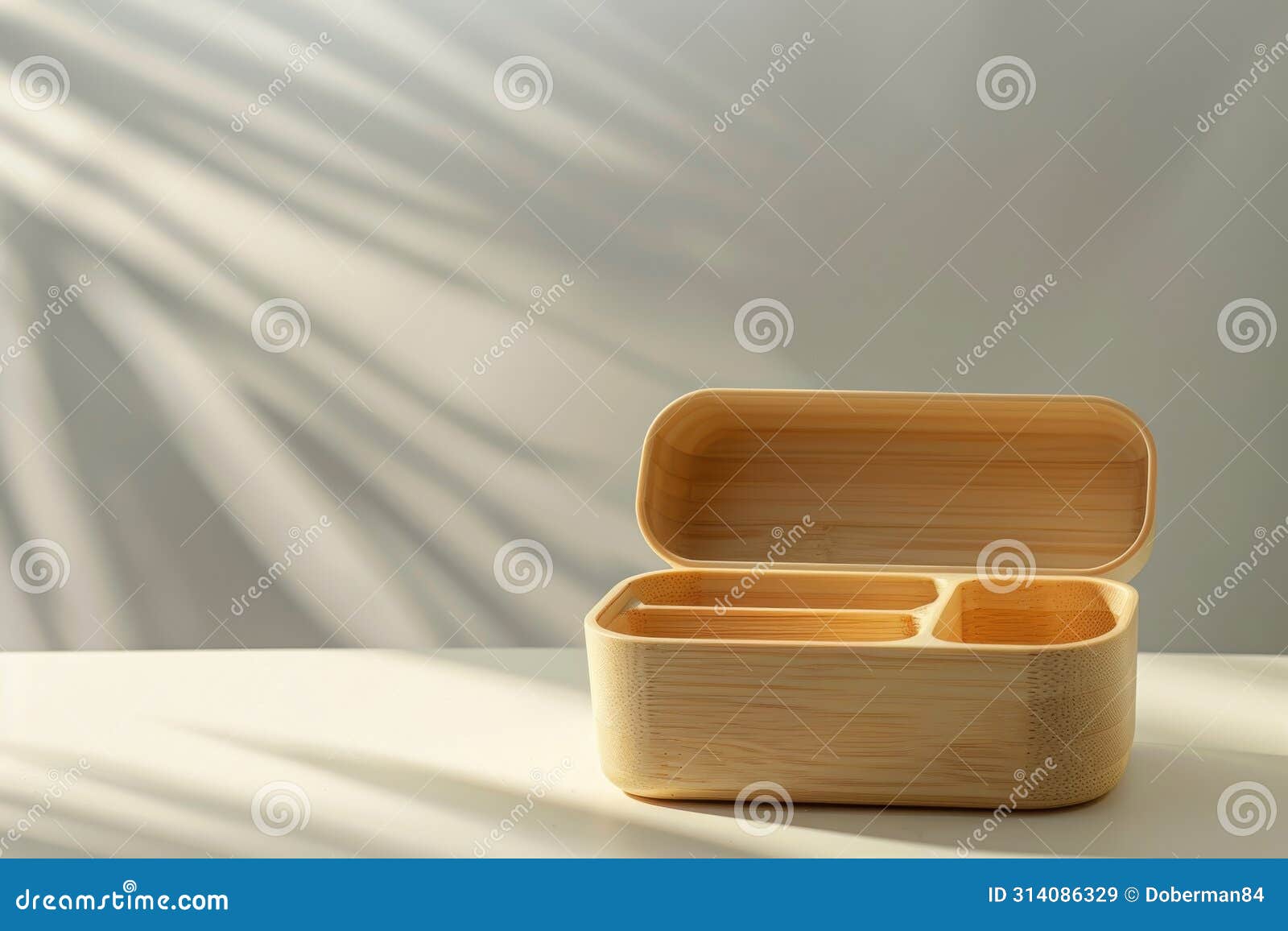 Elegant Bamboo Lunch Box on a Table with Artistic Shadow Patterns Stock ...