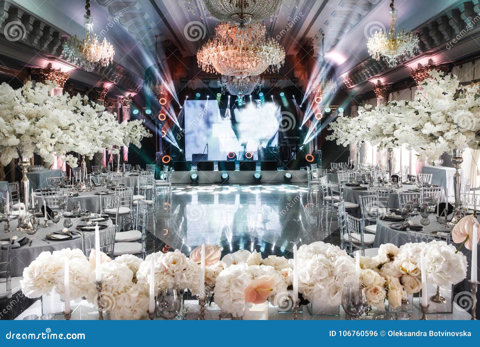 Elegant Banquet Hall for a Wedding Party Stock Photo - Image of bouquet ...