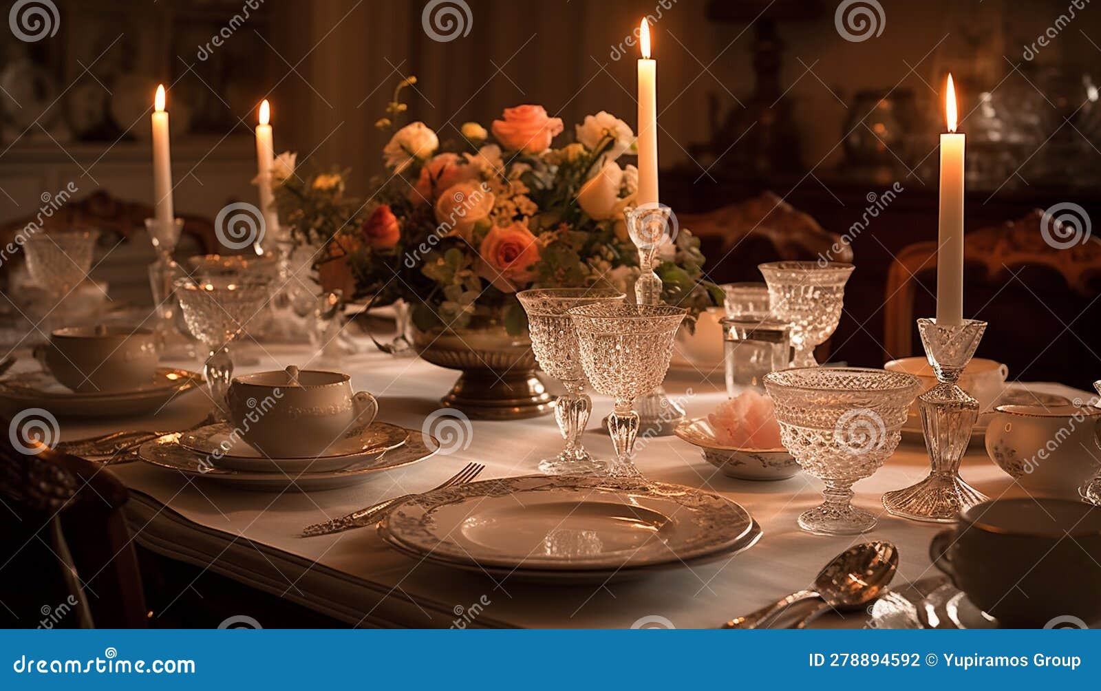 Elegant Banquet Table Adorned with Luxurious Silverware and Ornate ...