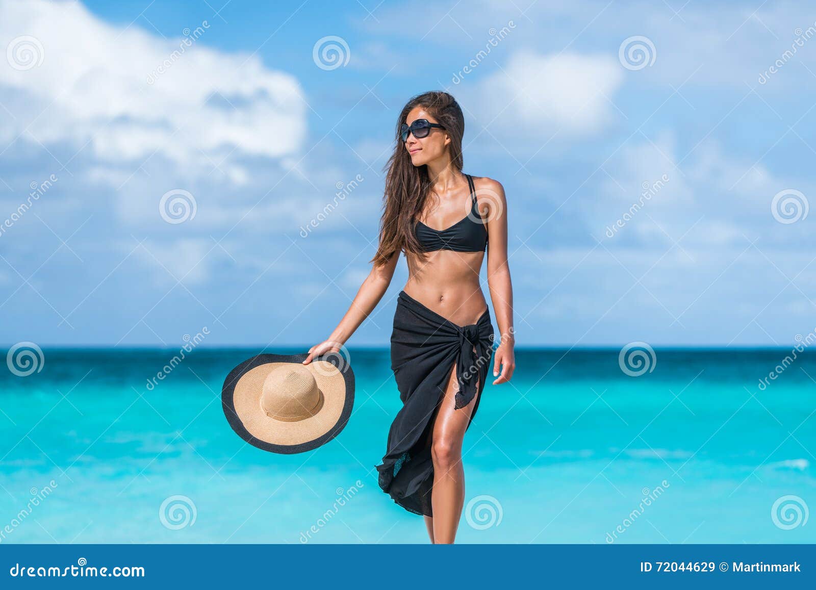 Elegant Beachwear Bikini Woman With Hat Sunglasses Stock Image Image