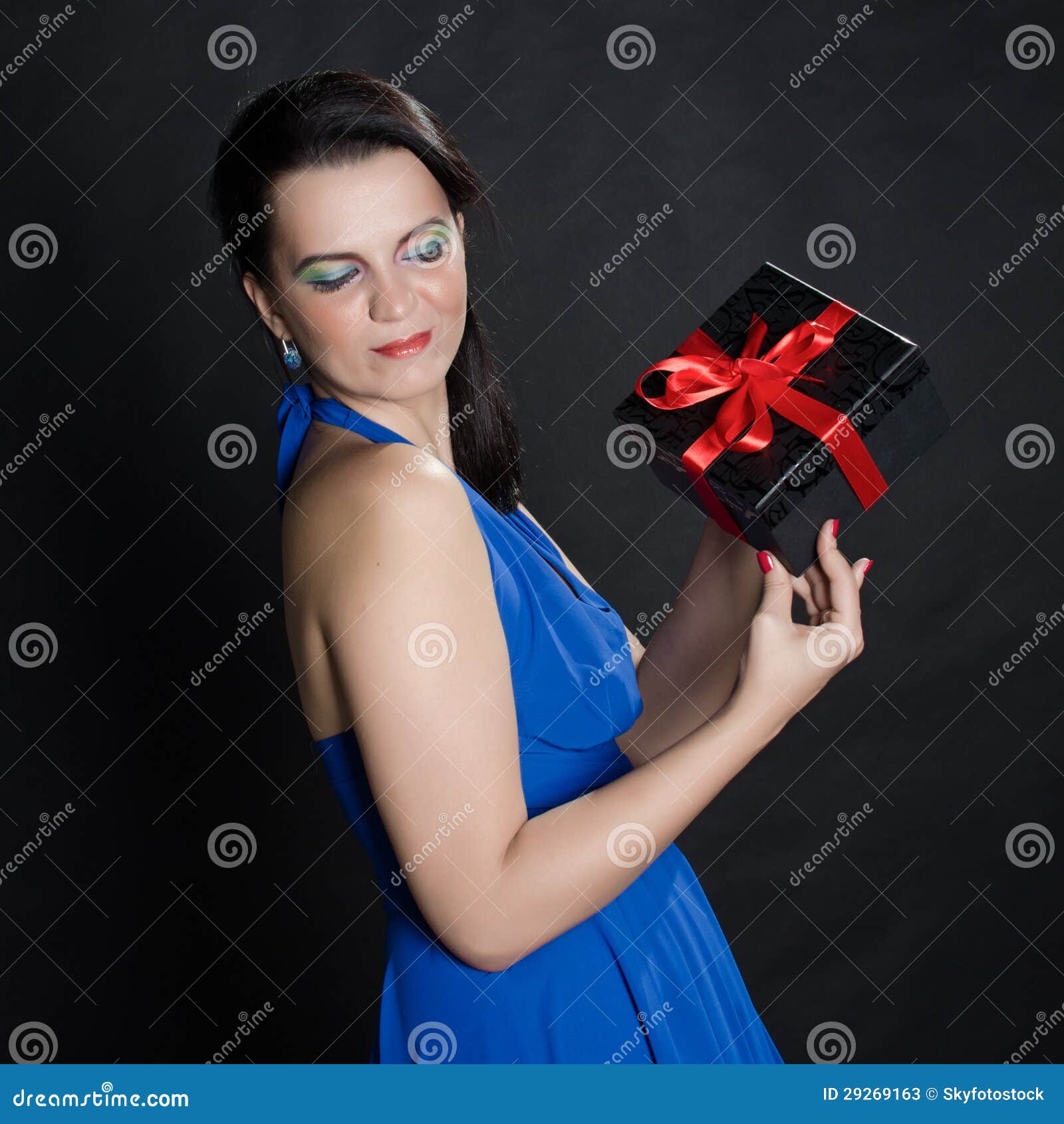 Elegant Beautiful Woman Presenting A Gift Box Stock Image - Image of ...