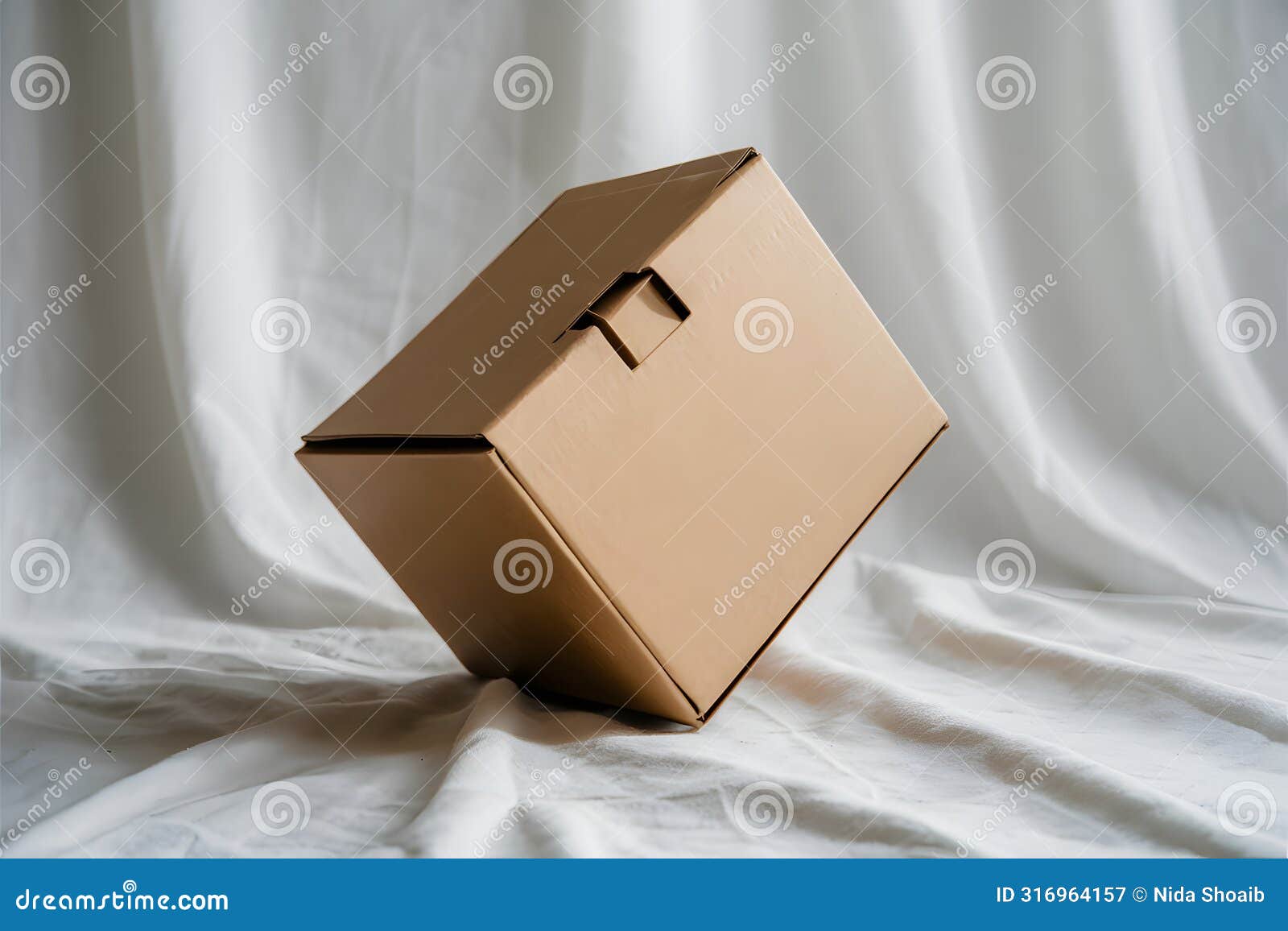 Elegant Beige Rectangular Cardboard Box with Hinged Lid on White ...