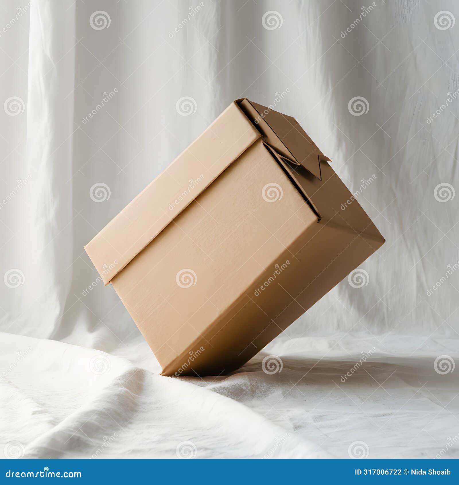 Elegant Beige Rectangular Cardboard Box with Hinged Lid on White ...