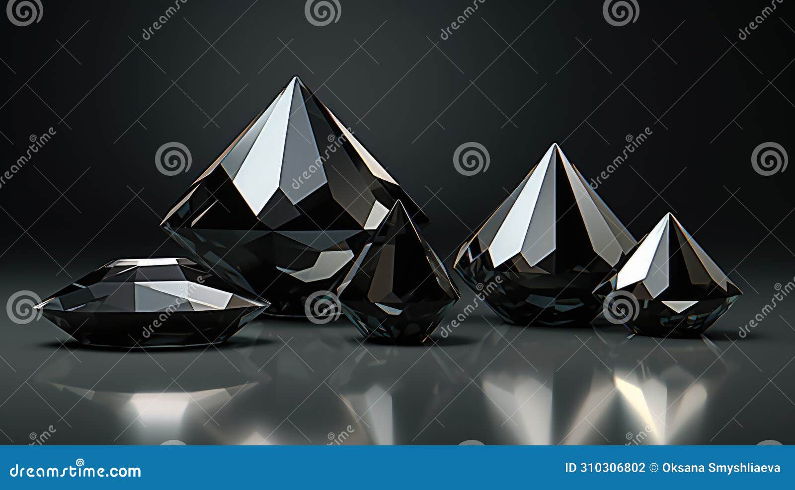 Elegant Black Gemstones on a Reflective Surface. a Composition of ...