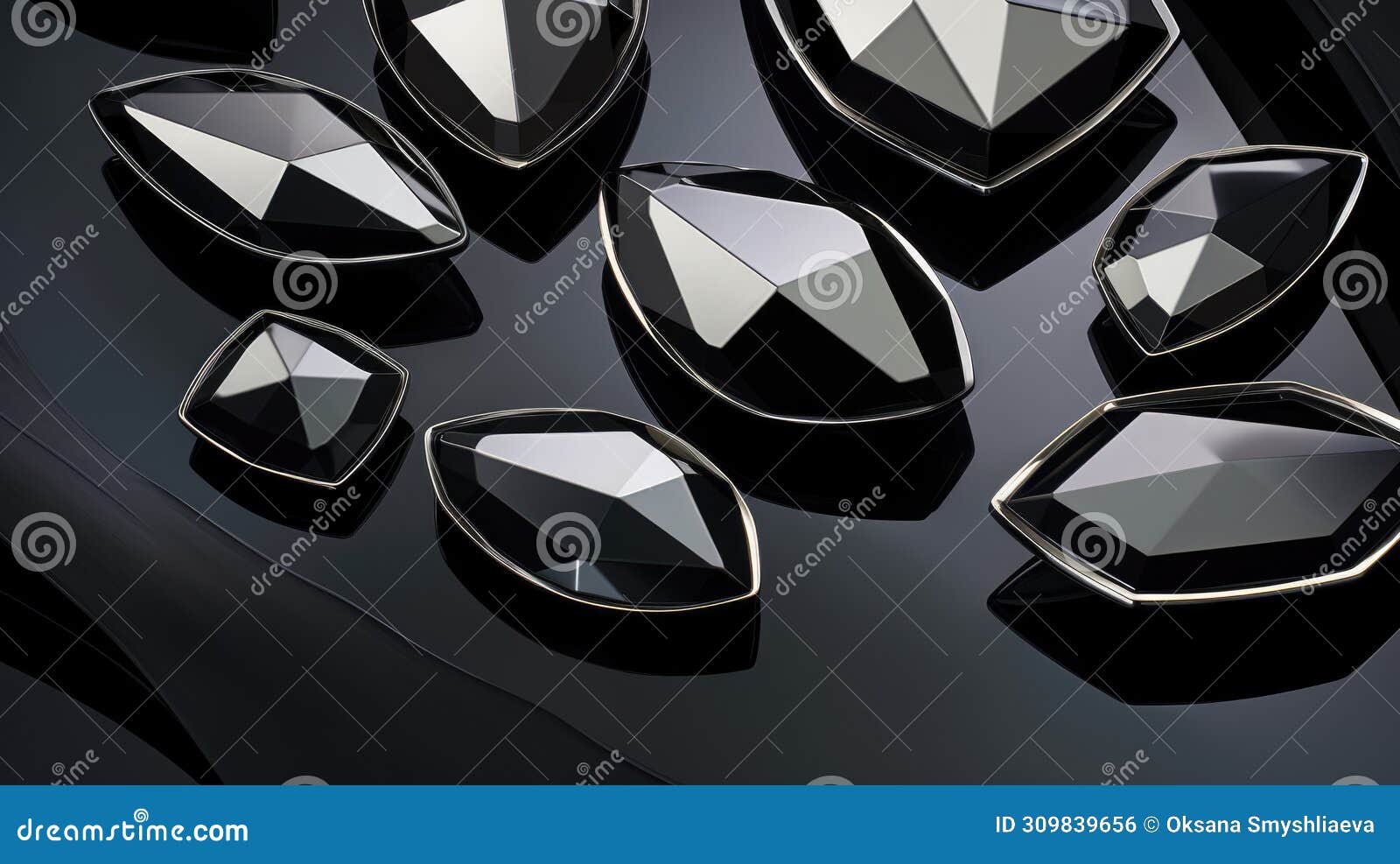 Elegant Black Gemstones on a Reflective Surface. a Composition of ...