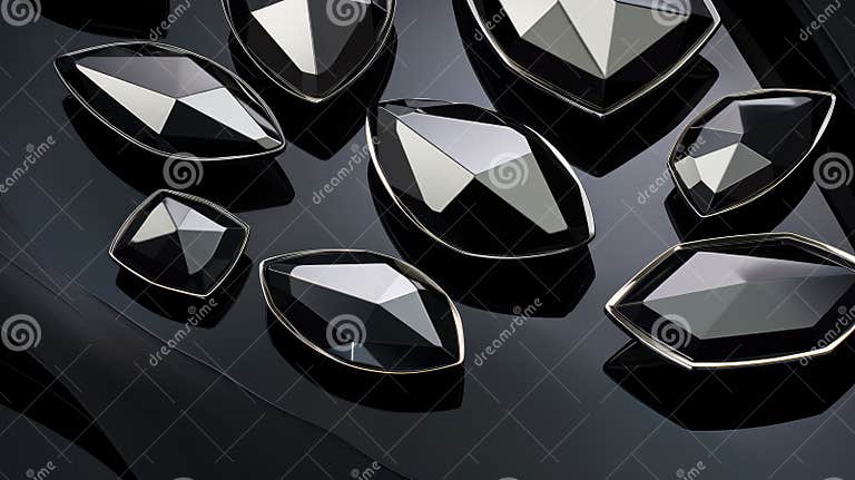 Elegant Black Gemstones on a Reflective Surface. a Composition of ...