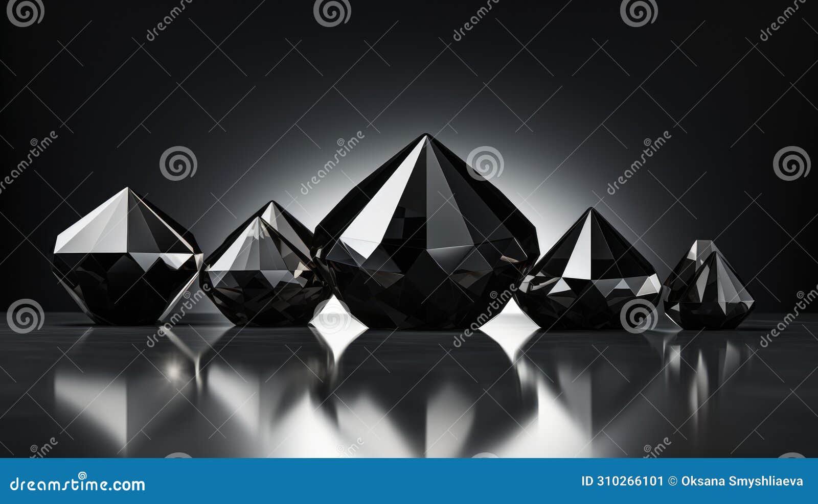 Elegant Black Gemstones on a Reflective Surface. a Composition of ...