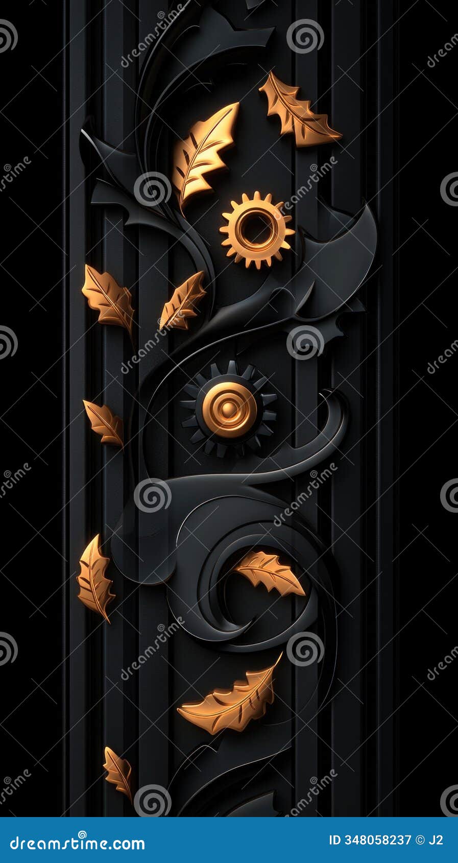 Elegant Black and Gold Steampunk Design with Gear and Leaf Elements ...