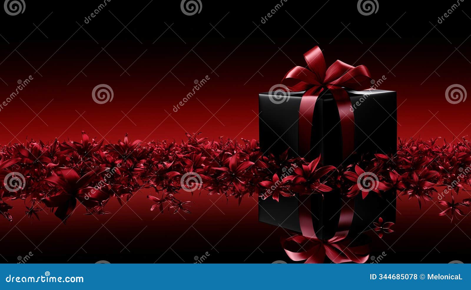 Elegant Black and Red Banner with Gift Box and Luxury Mirror Reflective ...
