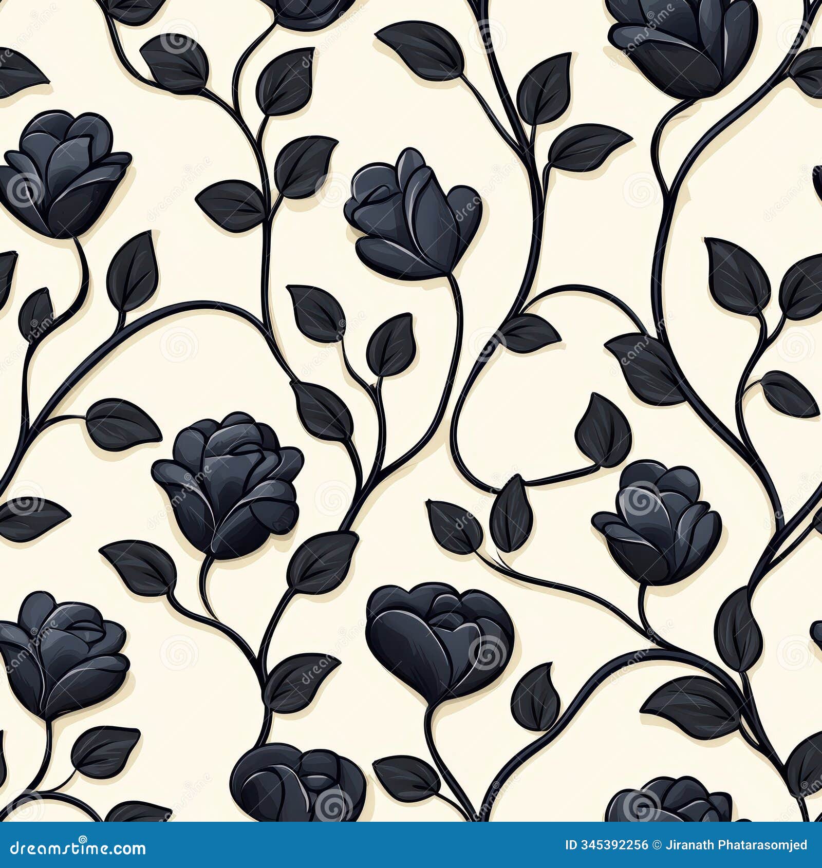 Elegant Black Rose Pattern on Light Background, Perfect for Textiles ...