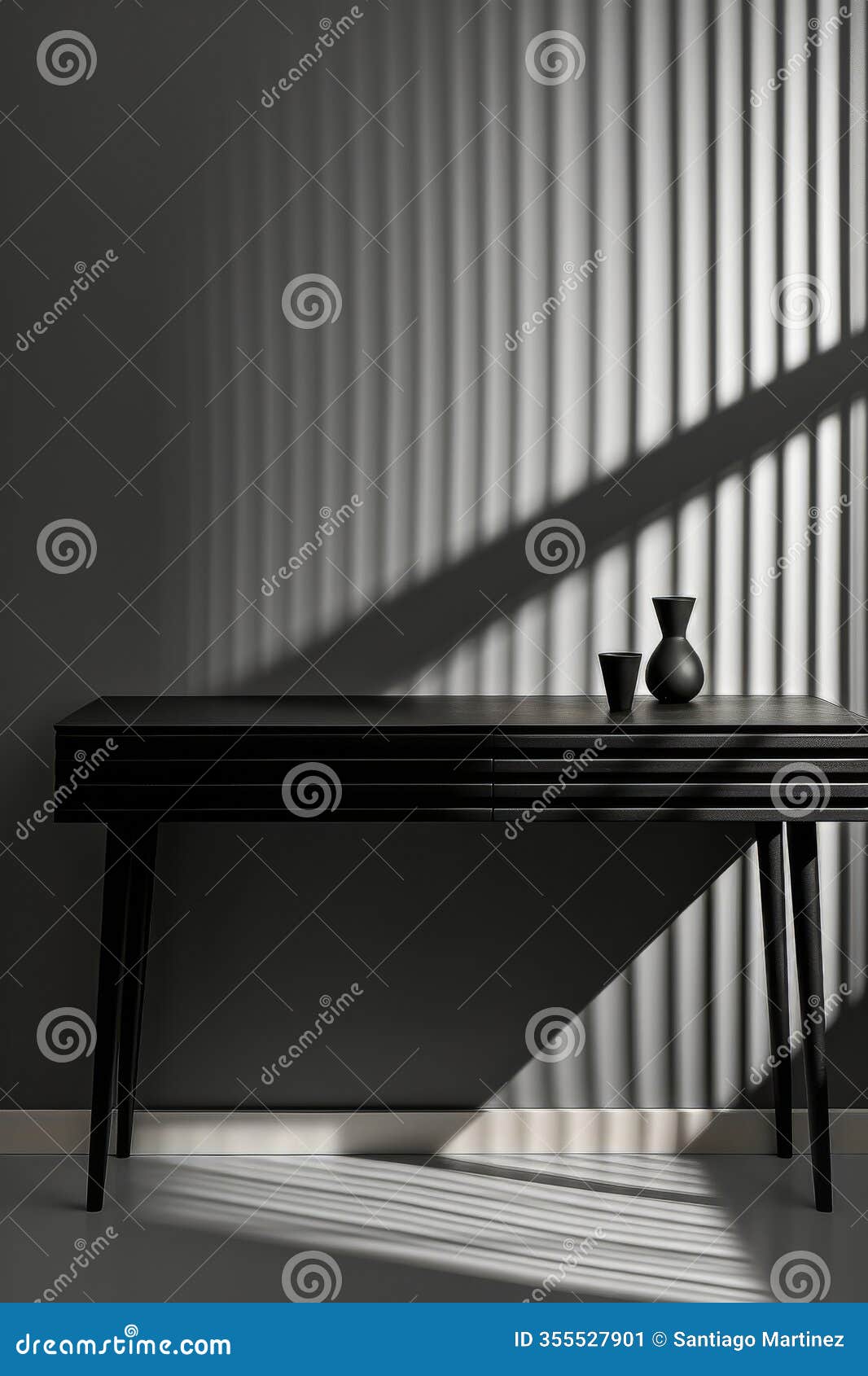 Elegant Black Table and Vases Casting Shadows in a Modern Interior ...