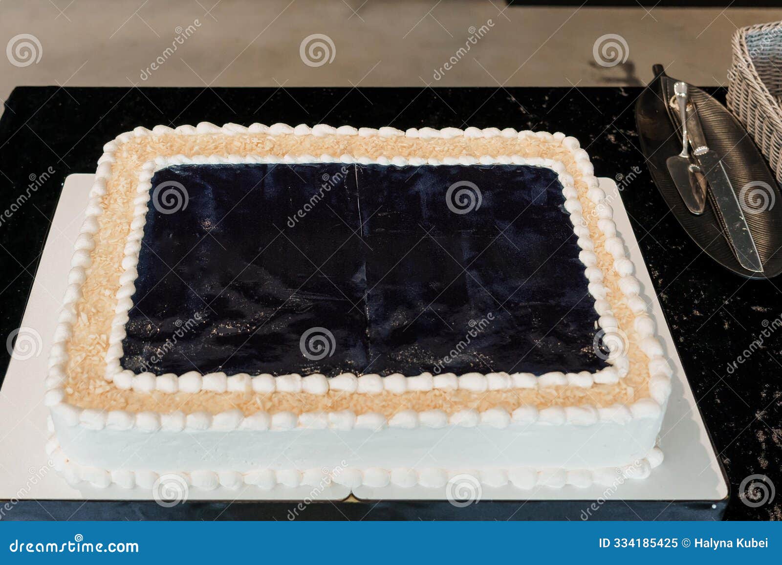 Elegant Black and White Rectangular Celebration Cake with Decorative ...