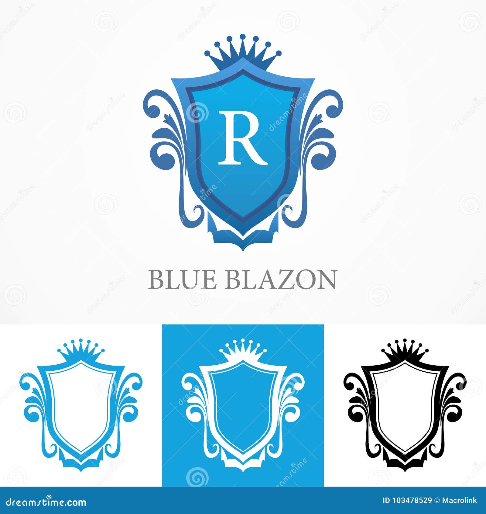Elegant Blue Blazon with Shape of Shield - Vector Emblem Stock Vector ...