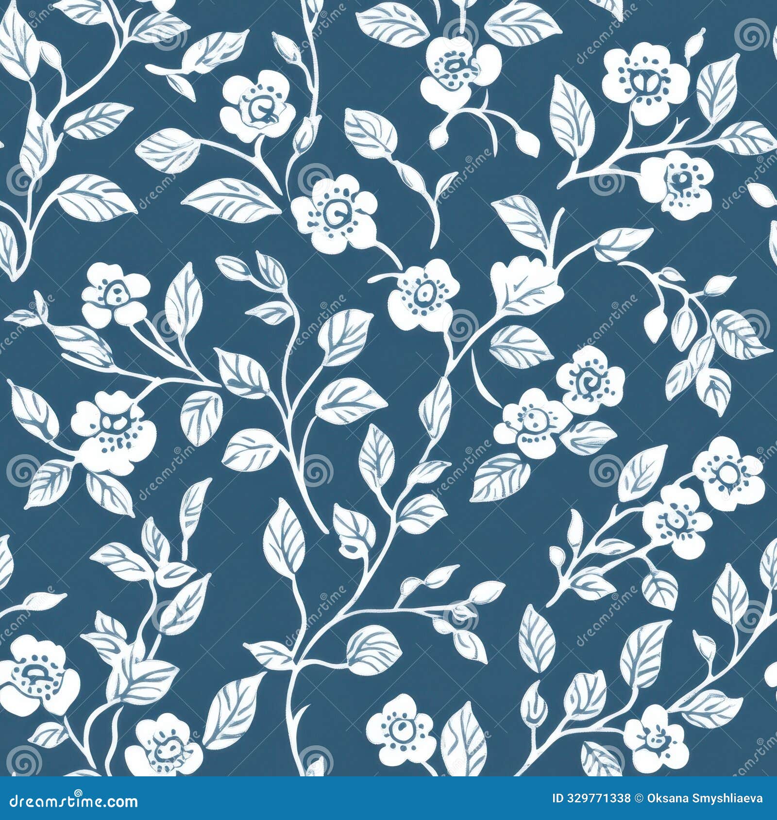 Elegant Blue Floral Pattern Wallpaper Design Stock Photo - Image of ...