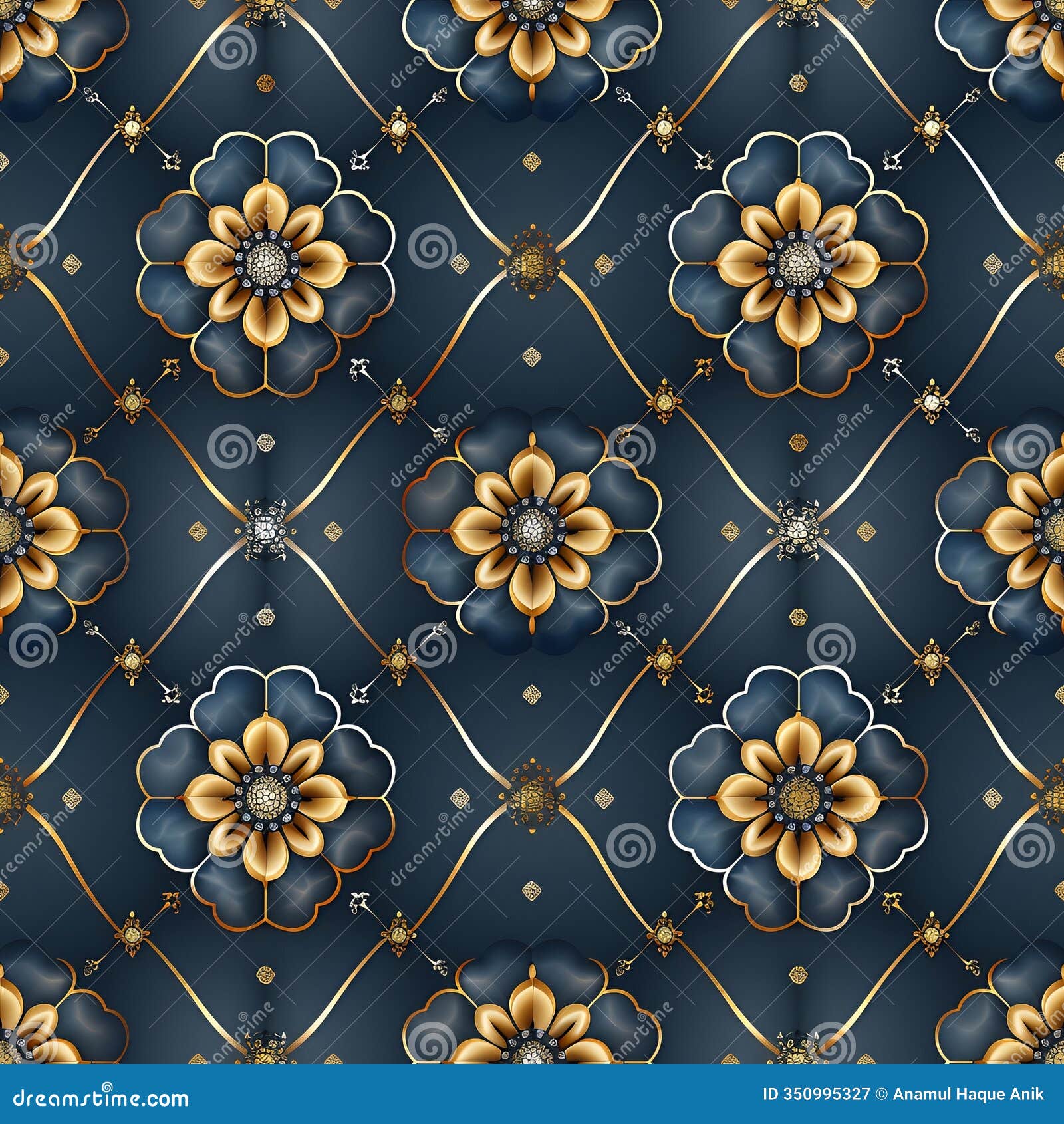 Elegant Blue and Gold Floral Pattern Stock Illustration - Illustration ...
