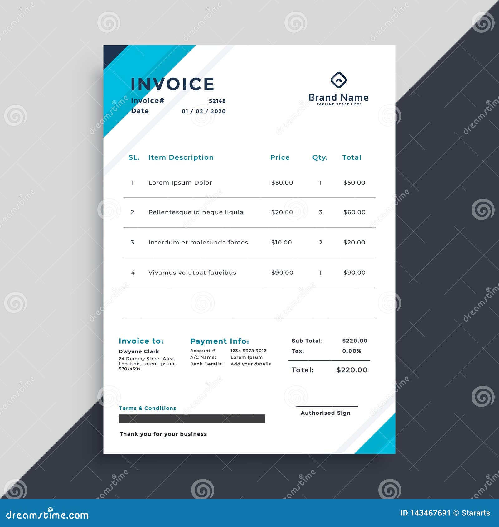 Elegant Blue Invoice Template Design Stock Vector - Illustration of ...