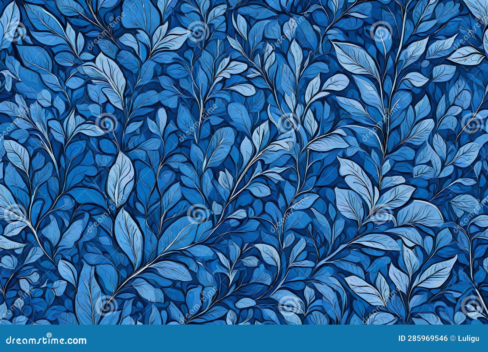 Elegant Blue Leaves Wallpaper Stock Illustration - Illustration of ...