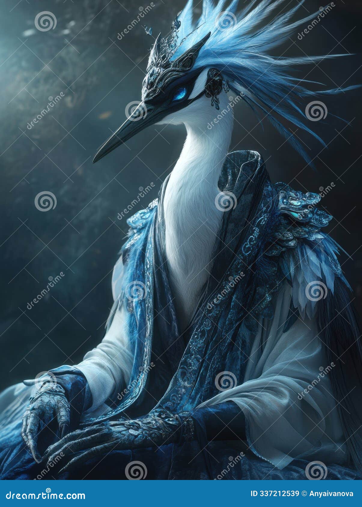 Elegant Blue Phoenix in Royal Robes Portrait Stock Illustration ...