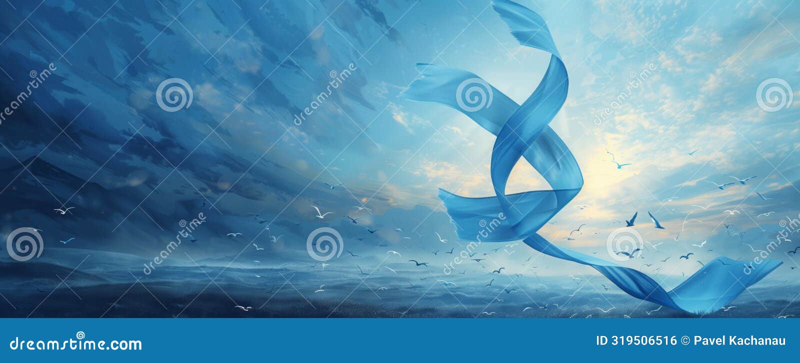 Elegant Blue Ribbon Floating in the Air Stock Illustration ...