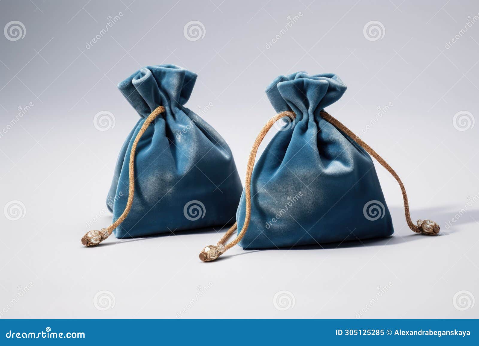 Elegant Blue Satin Drawstring Pouches on White Stock Illustration ...