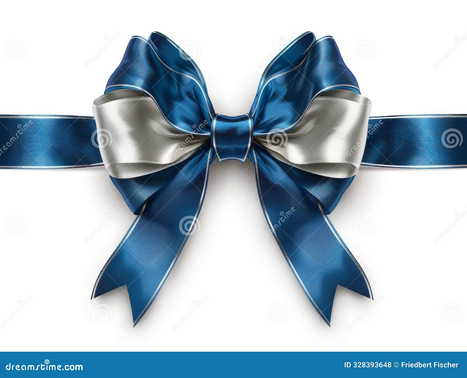 Elegant Blue and Silver Ribbon Bow with White Background for ...