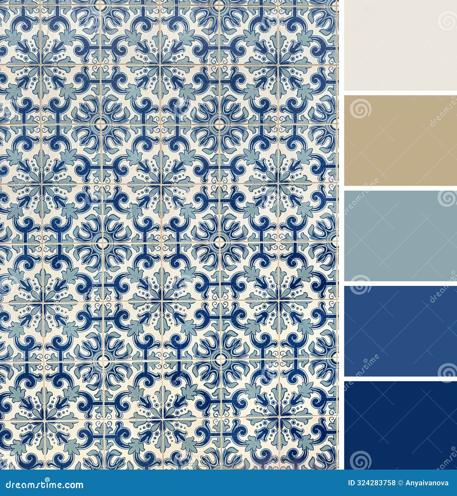 Elegant Blue and White and Neutral Colors Porcelain Tile Pattern with Complementary Color ...