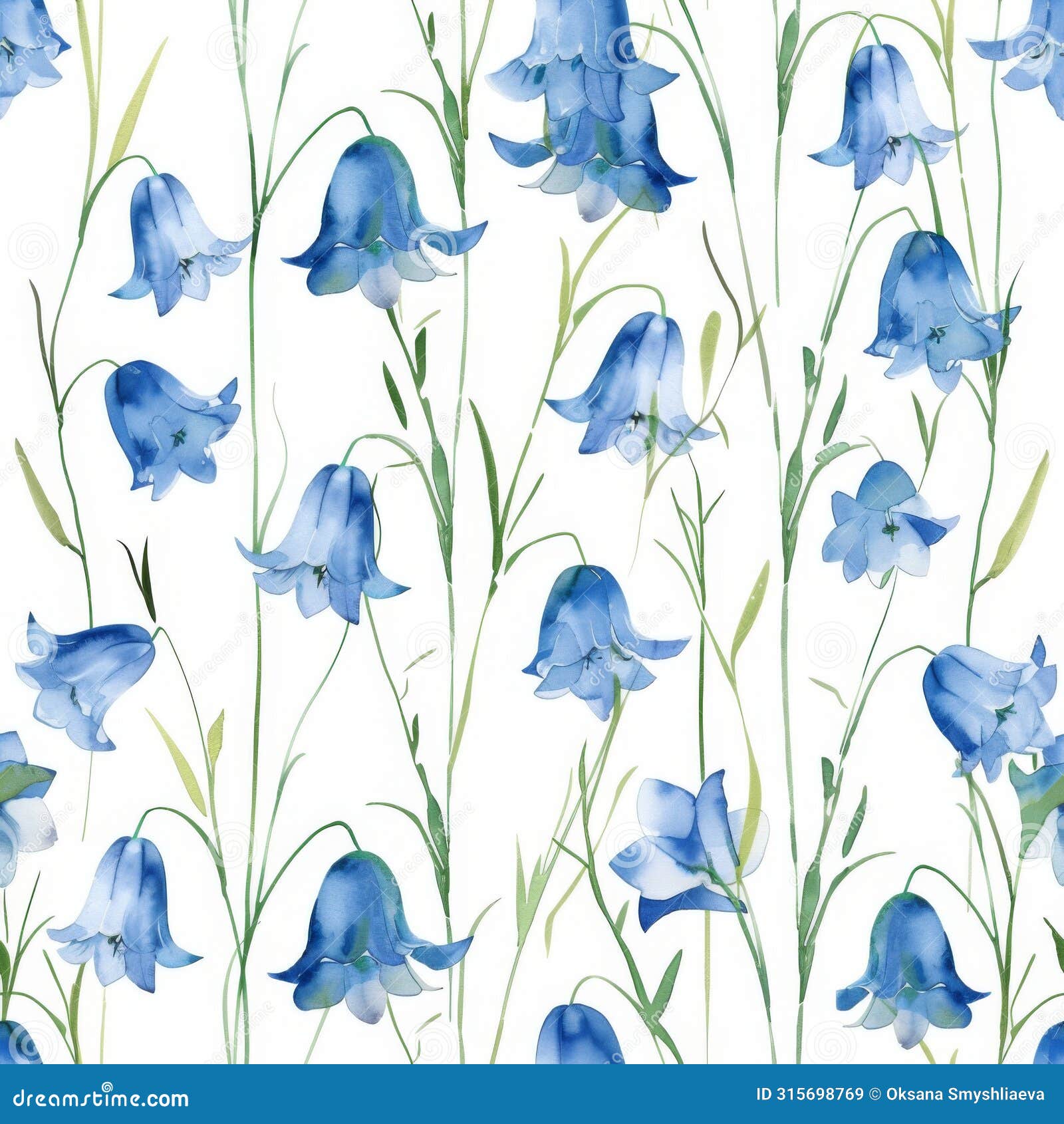 Elegant Bluebell Flowers Watercolor Pattern for Springtime Design Stock ...