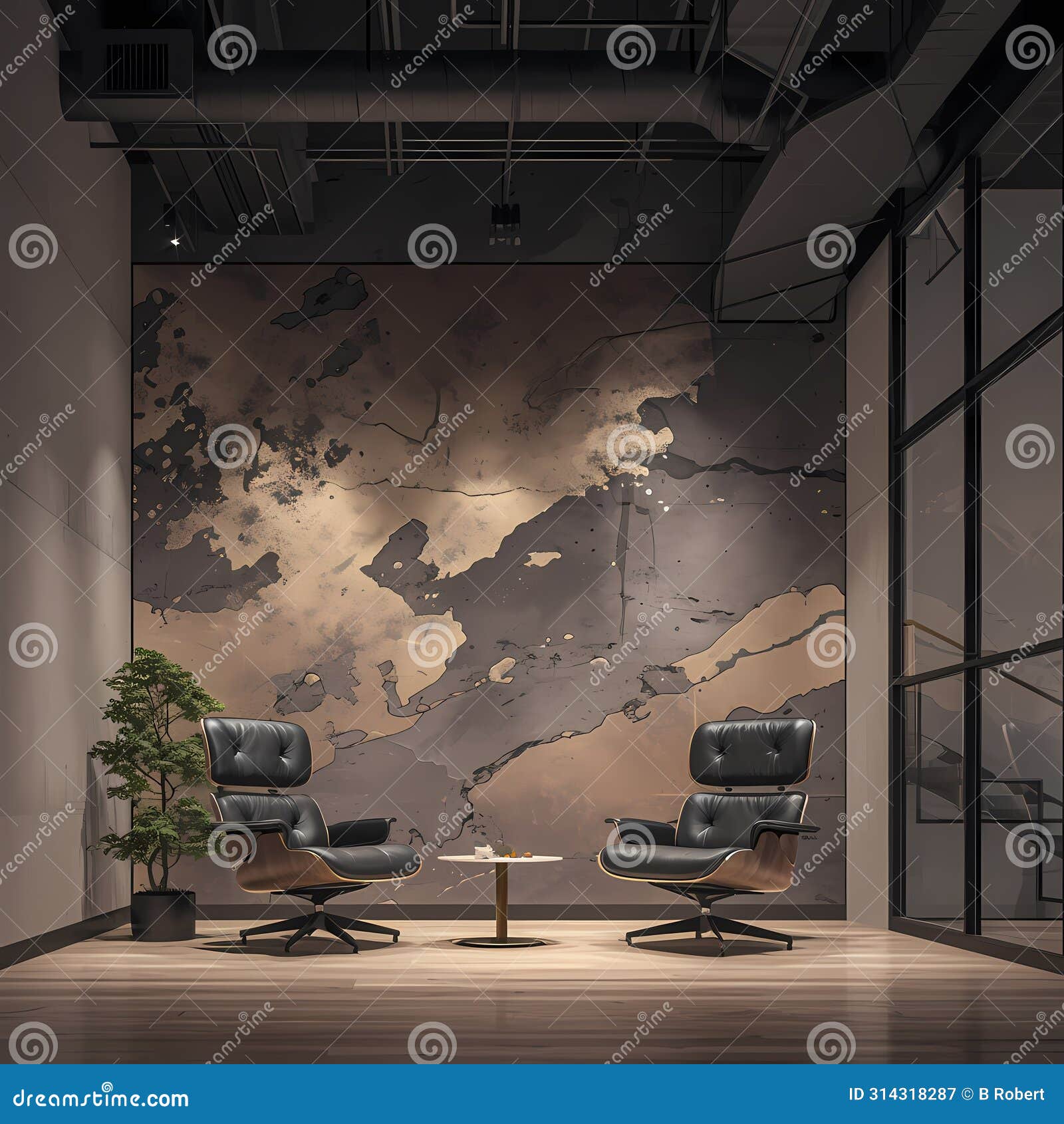 Elegant Boardroom Office with Creative Wall Decor Stock Illustration ...