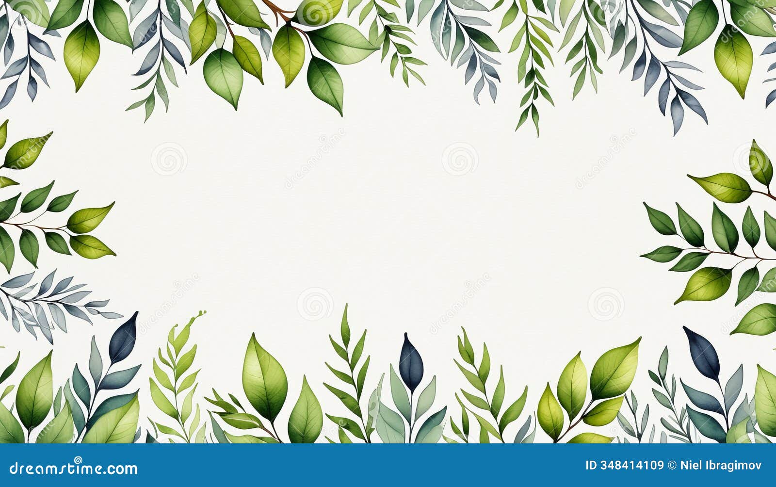 Elegant Botanical Border with Lush Greenery and Leafy Foliage on Soft ...