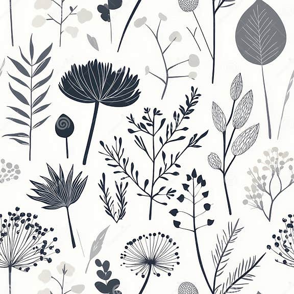 Elegant Botanical Seamless Pattern with Modern Flora Designs Stock ...