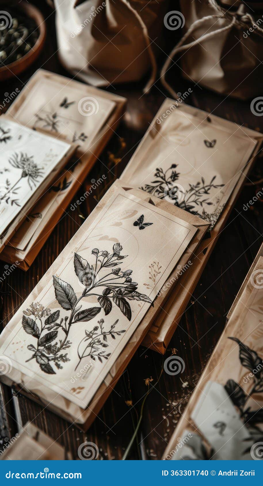 Elegant Botanical Tea Packaging Design with Hand-Drawn Illustrations on ...