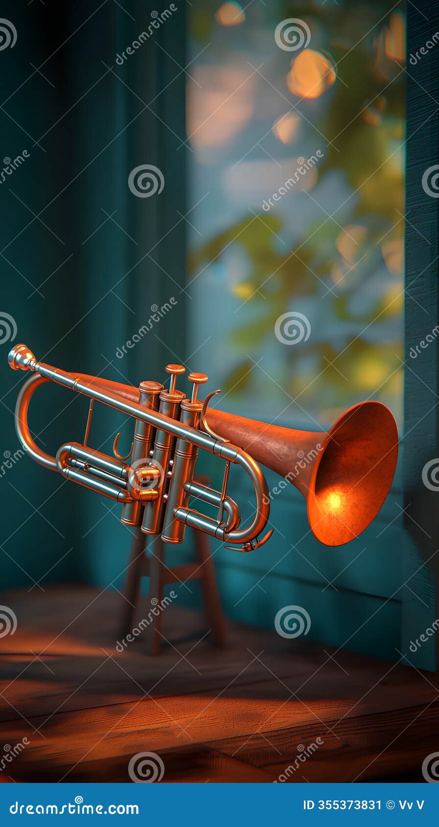 Elegant Brass Trumpet in Warm Sunlight. Stock Illustration ...